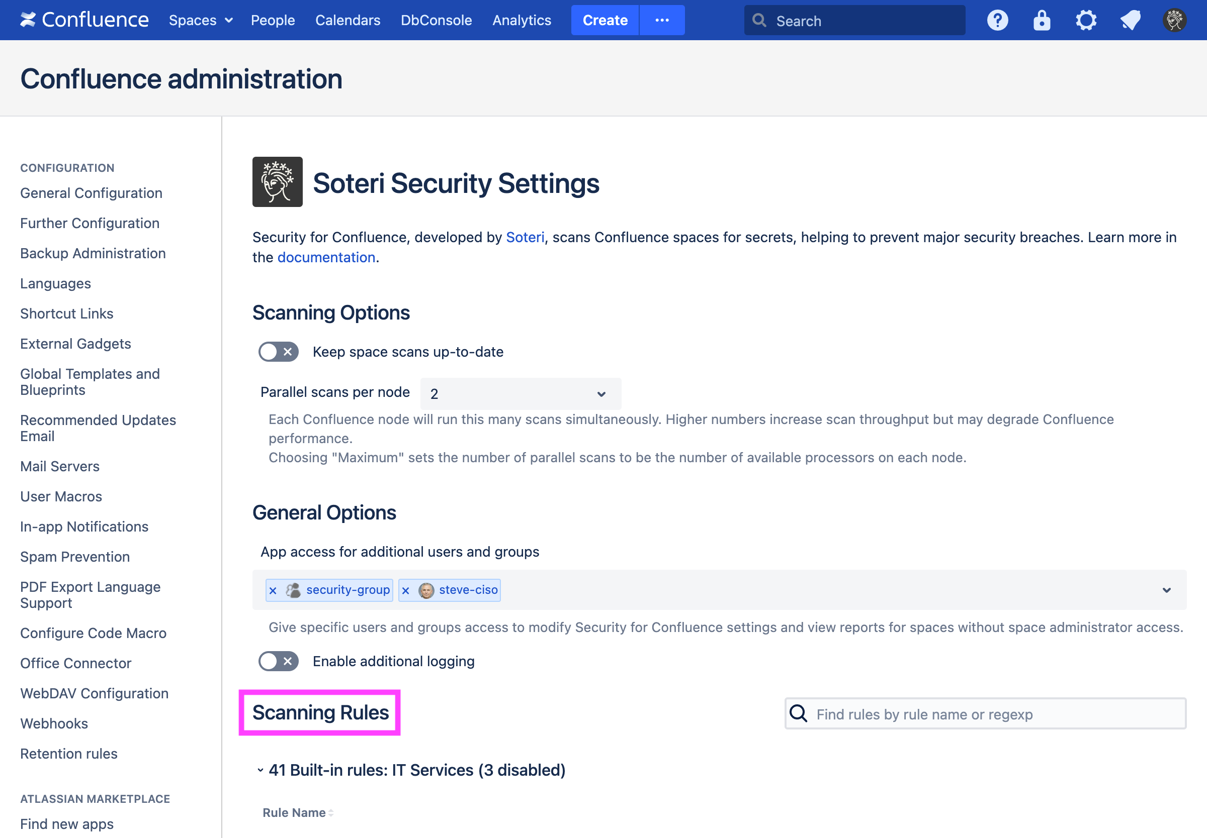 Enabling and Disabling Scanning Rules